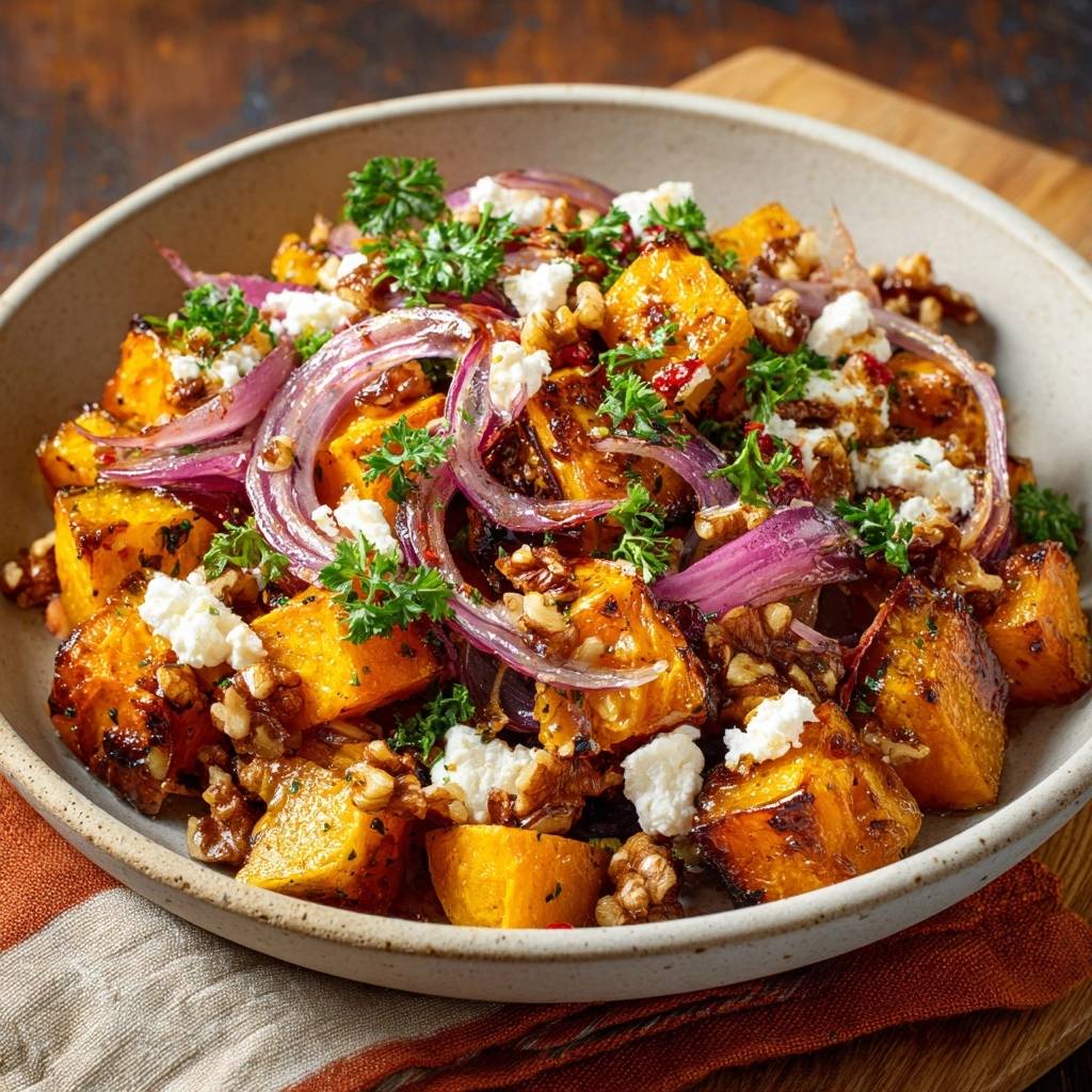 Kürbis Mit Feta Und Zwiebeln